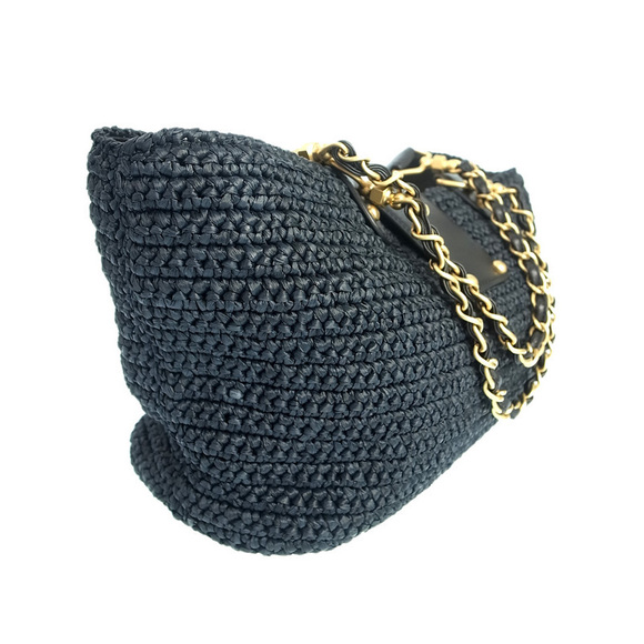 CHANEL | Bags | Chanel Raffia Chain Tote Bag Black | Poshmark